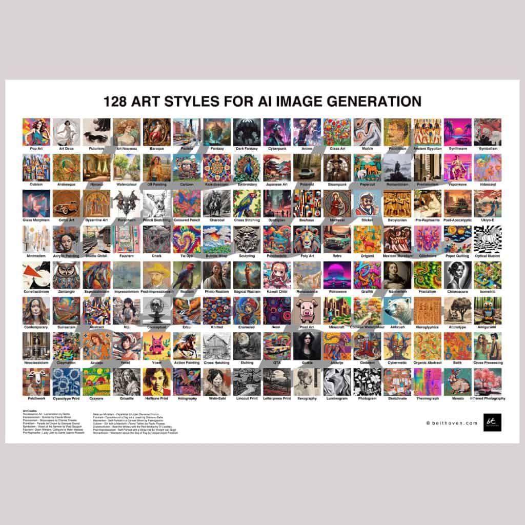 128 Art Styles for AI Image Generation | Infographic Guide for AI Art ...